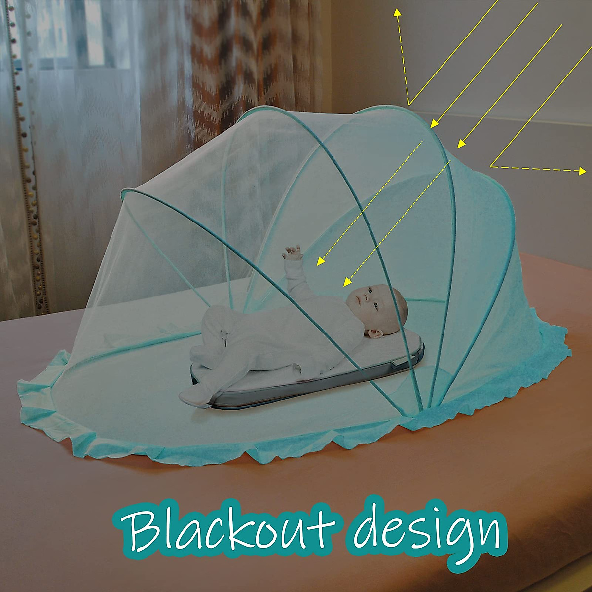 EDSONWADE Folding Baby Crib Mosquito Net, High Density Grids Portable Mosquito Net for Baby and Kids Portable Bassinet, Lightweight Oval Crib Anti-Bug Net, Folding Crib Tent Sun Shelter