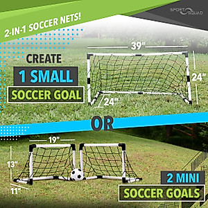 Sport Squad Mini 2-in-1 Dual Use Training Soccer Goal Net Set - Two 1.5' x 1' or One 3' x 2' - Training Soccer Goal - Easy Assembly and Compact Storage - Great for Kids