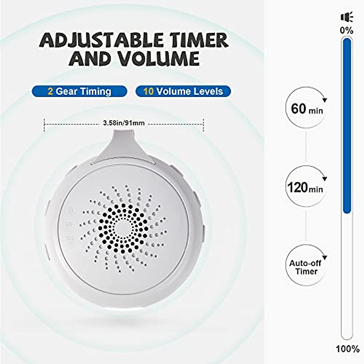 Portable Sound Machine, White Noise Machine with Night Light for Baby & Adults by COMSYNC, Sleep Soothers with 12 Soothing Sounds for Stroller or Car Seat, Rechargeable, Child Lock & Timer