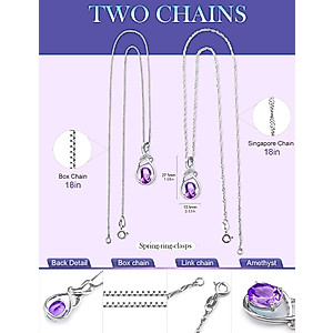 HXZZ Fine Jewelry Birthstone Gifts for Women Natural Gemstone Amethyst Sterling Silver Pendant Necklace Birthday Gift for Wife Mom Her