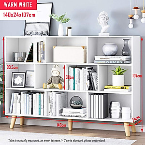 IOTXY Wooden Open Shelf Bookcase - 3-Tier Floor Standing Display Cabinet Rack with Legs, 10 Cubes Bookshelf, Warm White