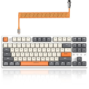 ATTACK SHARK K87 Wireless Keyboard,TKL Mechanical Keyboard,2.4G/BT 5.0/Wired Coiled Keyboard Cable,Hot Swappable Tactile Switch,Chroma RGB,3000 mAh Rechargeable Battery for Windows Mac(White-Gray)