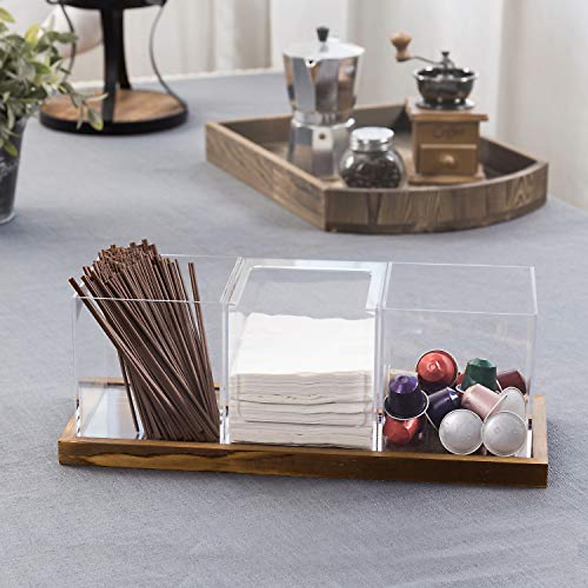 MyGift Acrylic Coffee & Tea Station Organizer with Wood Tray