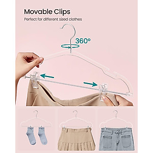 SONGMICS Pants Hangers 30 Pack, Clear Plastic Hangers, 16 x 8.9 Inches, Skirt Hangers with Adjustable Clips, Wide Shoulder Notches, 360° Swivel Hook, for Pants, Skirts, Dresses, Clear UCRP075W01