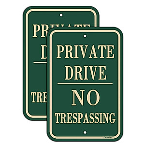 2 Pack Private Drive No Trespassing Signs 12 x 18 Inches Private Drive Sign No Trespassing Sign Metal Reflective Sturdy Rust Aluminum Weather Waterproof Durable Ink Easy to Install