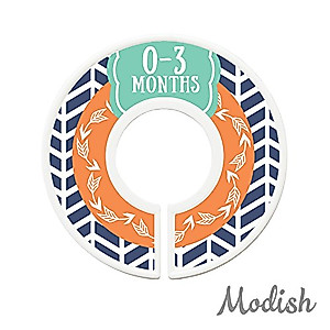 Modish Labels Baby Clothes Size Dividers, Baby Closet Organizers, Closet Size Dividers, Baby Closet Organizers, Clothes Organizer, Boy, Woodland, Arrows, Nordic, Boho, Navy Blue, Mint, Orange (Baby)
