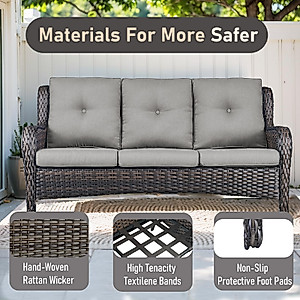 Outdoor Patio Furniture - 3 Seater Outdoor Rattan Wicker Sofa Patio Couch with Ottoman for Porch Deck Garden Backyard - Brown/Grey