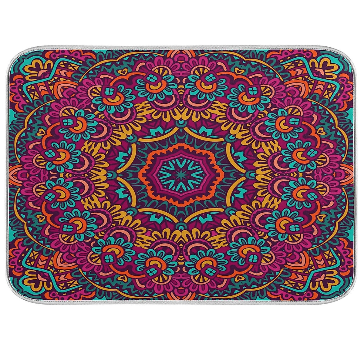 Oarencol Boho Ethnic Dish Drying Mat Bohemian Mandala Paisley Large Kitchen Counter Reversible Microfiber Dishes Drainer Mat 18 x 24 Inch