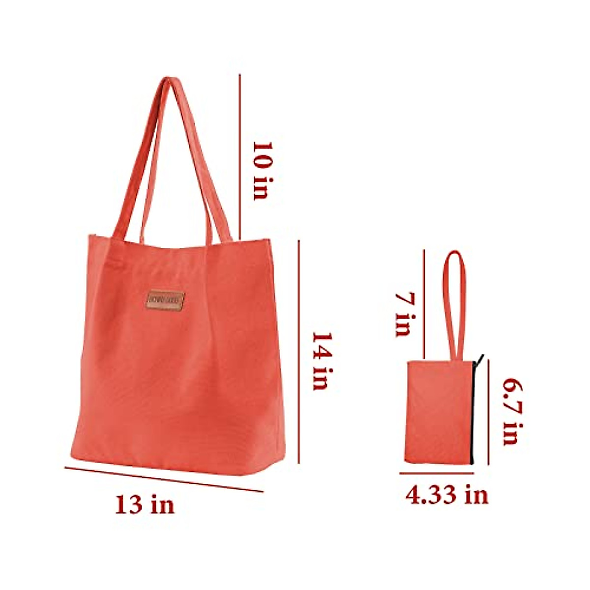 BONNY DODO Stylish Canvas Totes Bags for Women Shoulder Library Tote Bags Travel Casual Bag Book Teacher Bags and Totes with Inner Pockets for Work Top Zipper Closure, Daily Essentials (Orange)