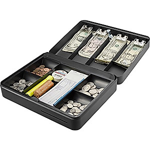 BARSKA CB13052 Key Lock Standard Fold Out Cash Box with 5 Section Tray, 9.5" x 12" x 3.5", Black