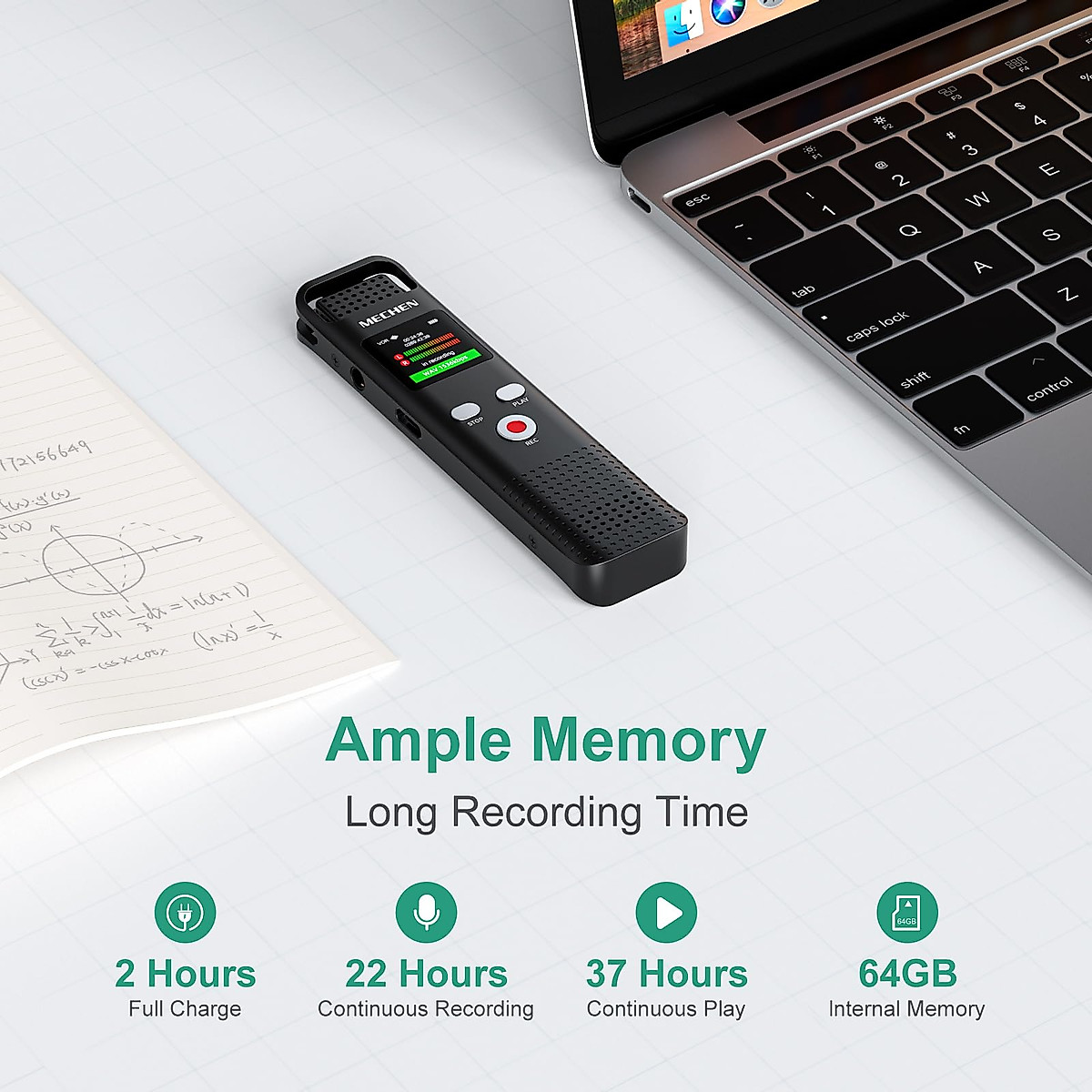 64GB Digital Voice Recorder Voice Activated Audio Recorder for Lectures Meetings - MECHEN 1536Kbps Small Rechargeable Dictaphone with Playback,7-Level Noise Reduction,Microphone,Password (Black)