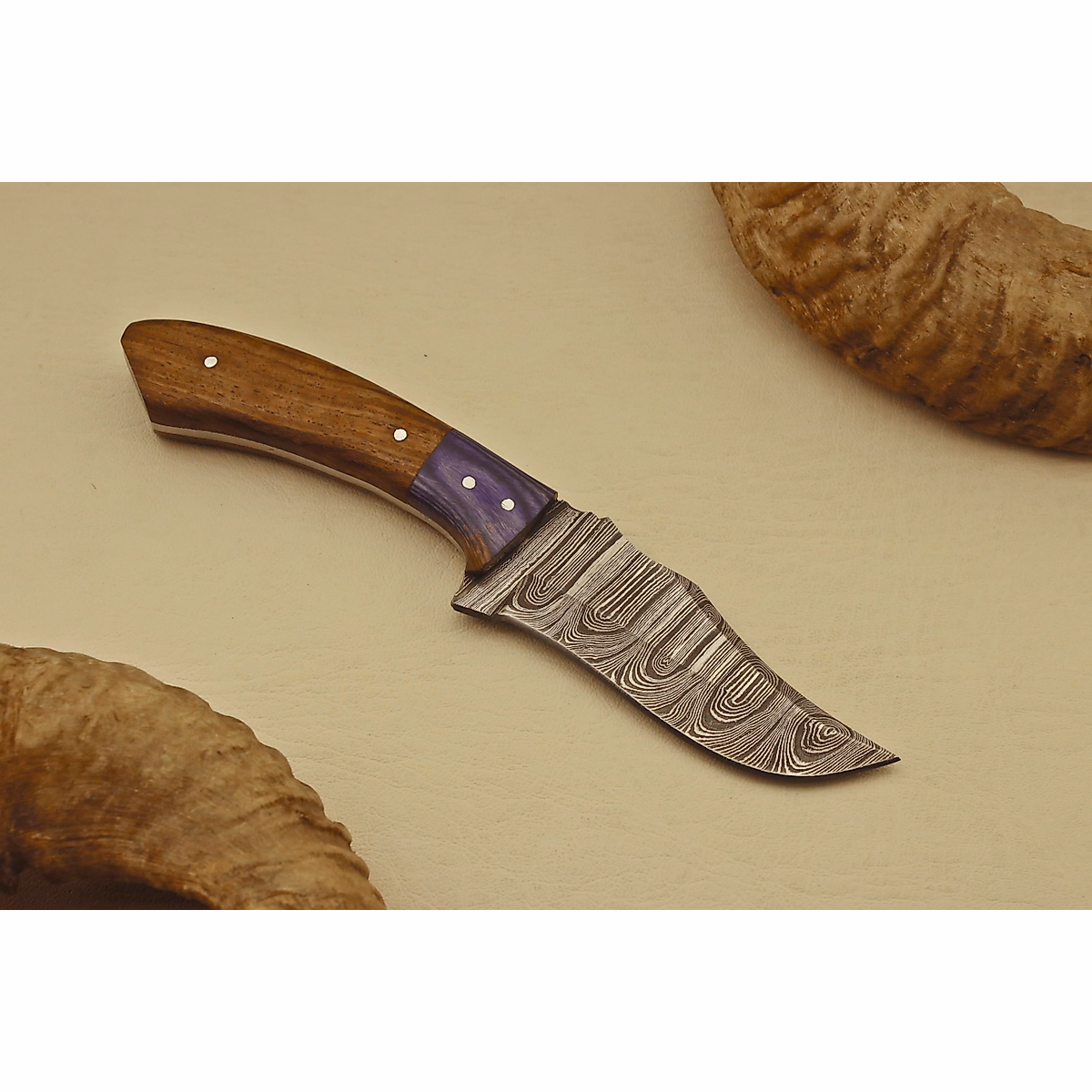 Custom Handmade Full Tang Damascus Steel Hunting Camping Skinner Knife - Wood Handle | Sheath | EDC