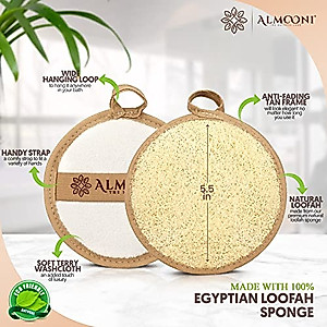 Almooni Premium Egyptian Exfoliating Loofah Pad Body Scrubber - Round loofa Shape - Made with Natural Egyptian Shower lufa Sponge That Gets You Clean - Not Just Spreading Soap -2 Pack