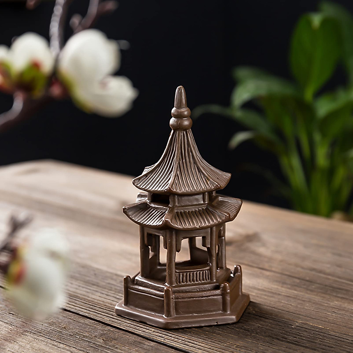 SOIMISS Miniature Pagoda Statue Garden Figurines Zen Garden Pagoda Chinese Zen Asian Decor Bonsai Decoration Miniature Garden Accessories (Coffee)