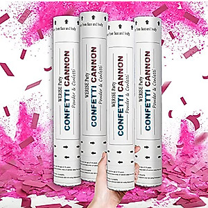 Gender Reveal Confetti Cannon Pink, WERISE Gender Reveal Smoke Bomb Only Pink with Biodegradable Confetti and Powder for Gender Reveal Party Supplies, Baby Girl Shower - 4 Pack (12 In)