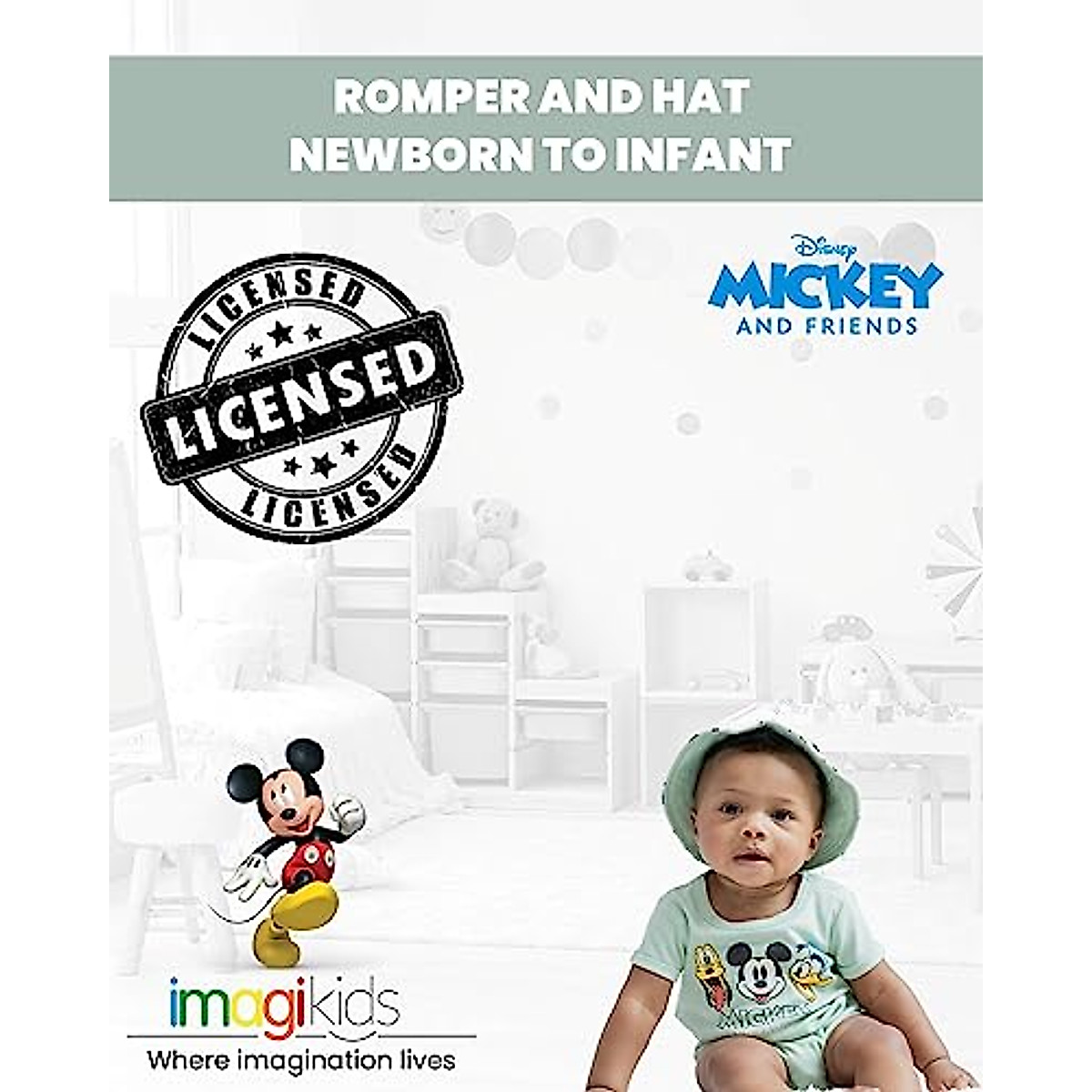 Disney Mickey Mouse Donald Duck Pluto Newborn Baby Boys Romper and Hat Green 3-6 Months