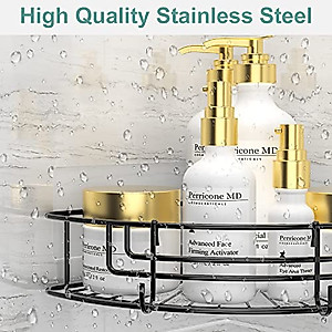 GAAKY Corner Shower Caddy, 3 Pack Corner Shower Shelf with Soap Holder and 4 Hooks, No Drilling Shower Organizer Adhesive Stainless Steel Shower Shelves for Bathroom Storage(Black)