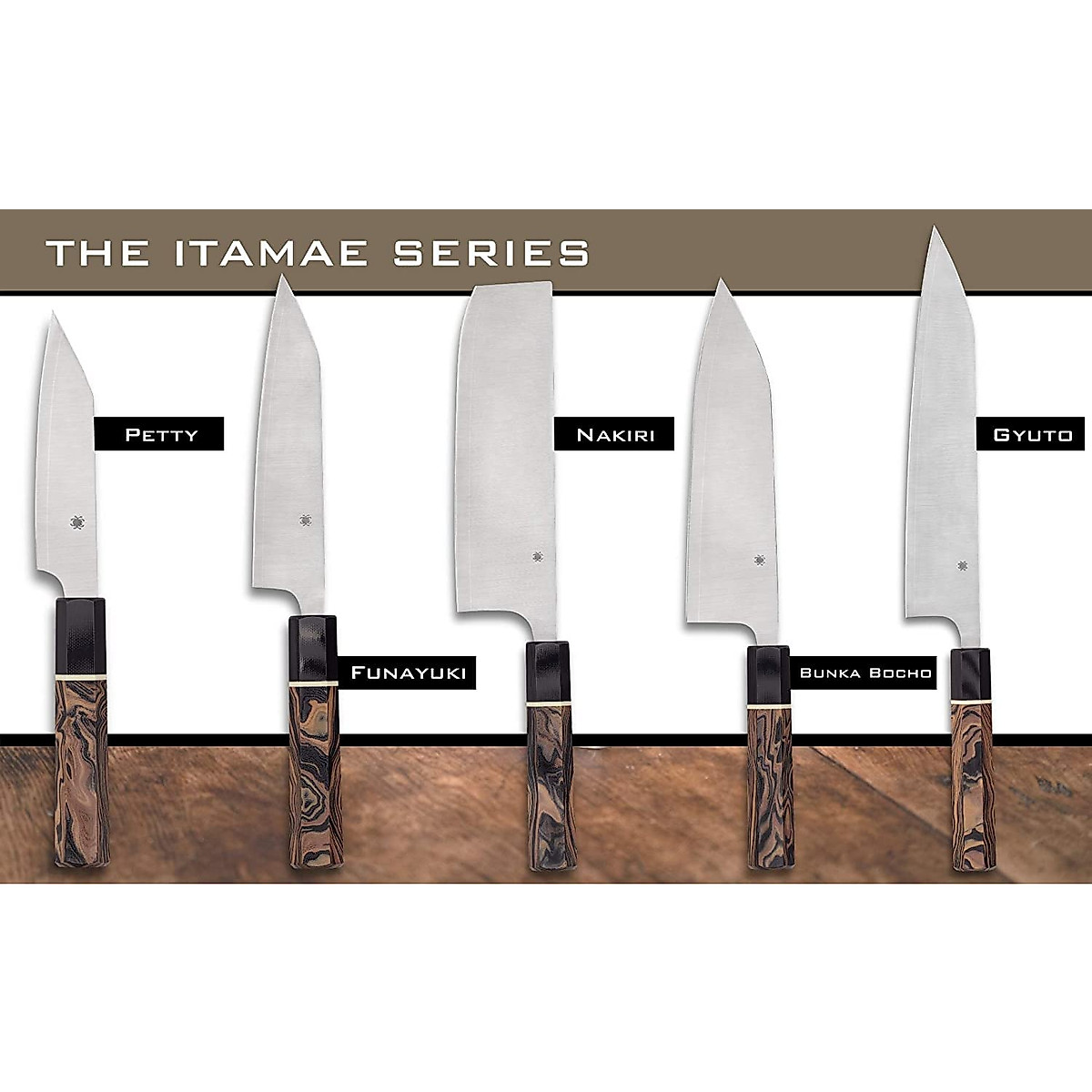 Spyderco Itamae Nakiri Premium Kitchen Knife with 7.28" SUS410 Super Blue Stainless Steel Blade and Burl G-10 Handle - Plainedge - K17GPBNBK