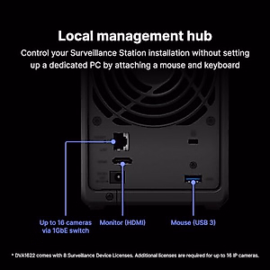 Synology 16 Channel NVR Deep Learning Video Analytics DVA1622 with HDMI Video Output