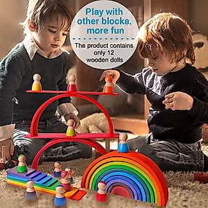 SHIERDU 12 PCS Rainbow Wood Peg Dolls Wooden Pretend Play People Figures for Toddlers Preschool Learning Educational Toys Wooden Toddler Toys for Boys Girls