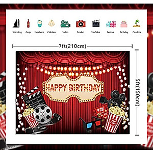 Movie Night Backdrop Red Carpet Movie Theme Birthday Party Background Children Star Movie Theme Party Photography Decoration Photo Shoot Props 7x5FT
