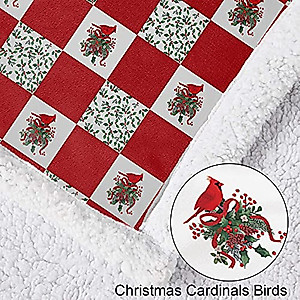 Christmas Sherpa Fleece Twin Size Blanket, Cardinals Birds Stitching Plaid Fuzzy Soft Lightweight Breathable Bed Sofa TV Couch Blanket - 60'x80'