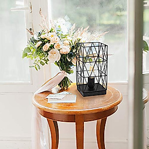 Simple Designs LT1073-BLK Geometric Square Metal Table Lamp, Black 5.13 x 5.13 x 10.25
