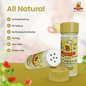 Benson’s - Table Tasty Salt Substitute, Salt-Free Gourmet Popcorn Seasoning, No Sodium, No Potassium Chloride, No MSG, Gluten Free, 3oz Bottle With Shaker Top
