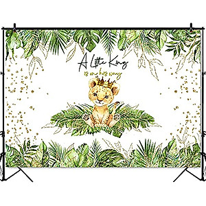 Mocsicka Lion Baby Shower Backdrop A Little King is On His Way Background Safari Baby Lion Baby Shower Party Cake Table Decoration Banner Photo Booth Props (7x5ft)