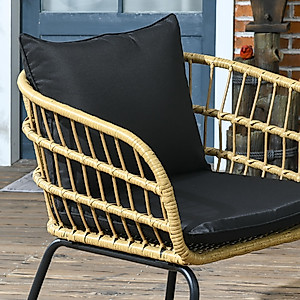 Outsunny 5 Piece PE Rattan Outdoor Furniture Set with Cushioned Chairs & Loveseat Sofa, Patio Sectional Furniture Set, Conversation Sofa Set with Stackable Coffee Tables, Black