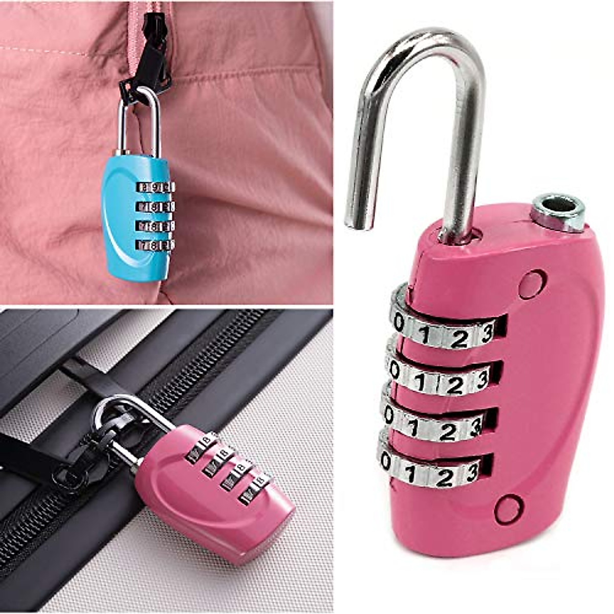Yeworth 3 Pack Luggage Locks Travel Security 4 Digit Combination Padlocks with Alloy Body for Travel Bag, Suit Case, Lockers, Gym, Bike Locks - Black, Blue, Rose Red