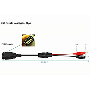 NOYITO Alligator Clips to USB Female Test Lead 18AWG Red Black Wire Max 5A Current Cable Length 12 inches Compatible with USB Devices (Pack of 2) (Alligator Clips to USB Female)