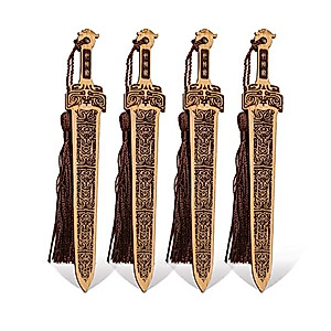 Gdpaddy Handmade Natural Bamboo Bookmark with Beautiful Tassels,Vintage Style Bookmark is A Unique Gift for Teachers, Students, Men and Women - 4Pcs (Sword)