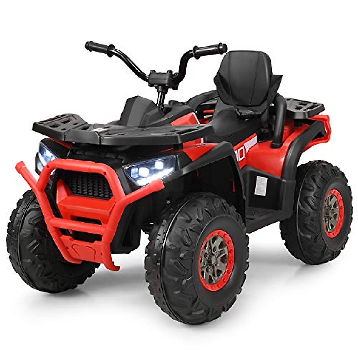 Costzon Kids ATV, 12V Battery Powered Electric Vehicle w/Safety Belt, LED Light, Music, Horn, 2 Speeds, USB/ MP3/TF, Treaded Tires, Ride on Car 4 Wheeler Quad for Boy & Girl Gift, Ride on ATV (Red)