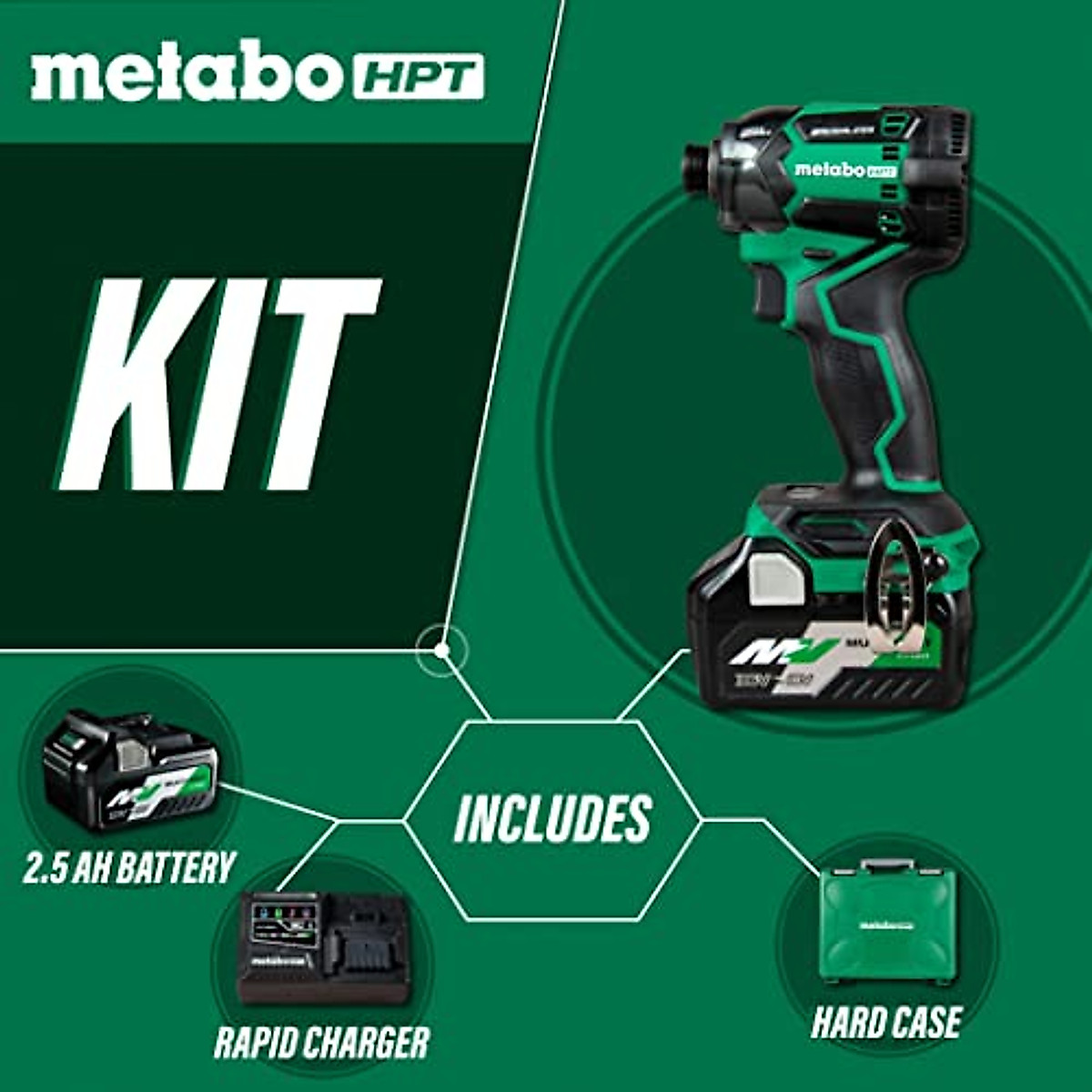 Metabo HPT 36V MultiVolt™ Cordless Triple Hammer BOLT Impact Driver Kit | 1/4-Inch Keyless | 5 Speed Modes | 3 LED Lights | Up to 1,903 in-lbs of Torque | IP56 Rated | Lifetime Tool Warranty | WH36DC