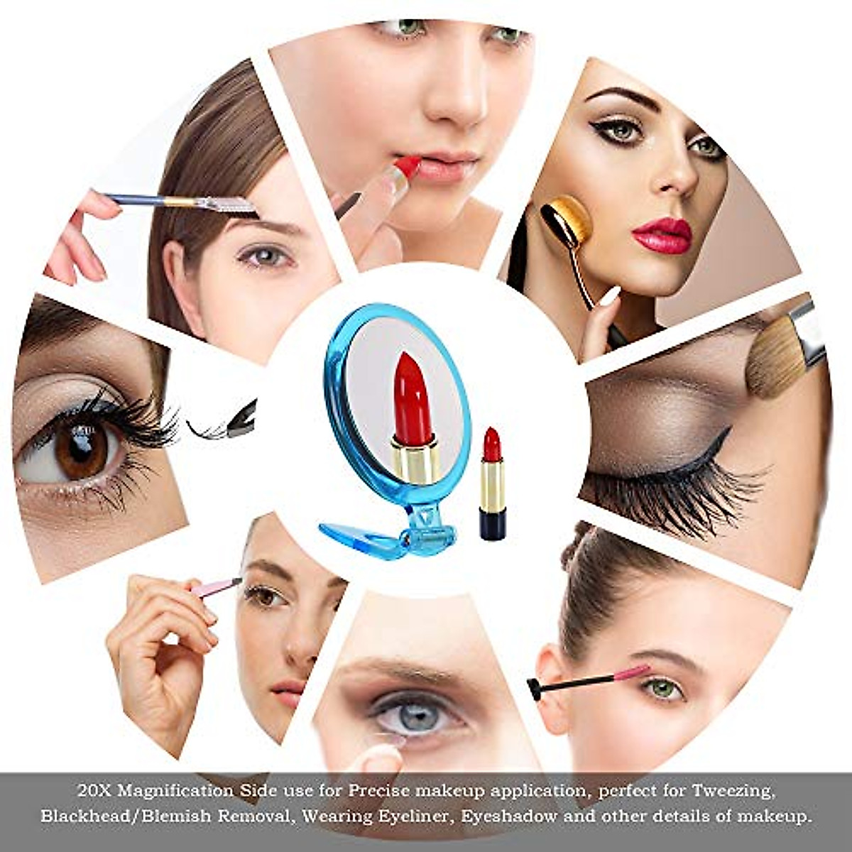 5Inch,20X Magnifying Mirror, Two Sided Mirror, 20X/1X Magnification, Folding Makeup Mirror with Handheld/Stand,Use for Makeup Application, Tweezing, and Blackhead/Blemish Removal. (Blue)