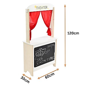 labebe - Wood Puppet Theater, Flannel Curtain Puppet Stage Theater, 2-Sided Tabletop Puppet Stage Chalkboard, 2-in-1 Puppet Theater Reversible Play Store, Multi-Function Theater for Ages 3 and up