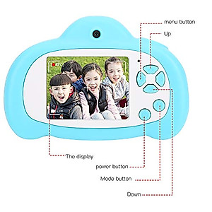 PAKIDS Kids Camera， 2 inch IPS HD Display Screen 1080P Cartoon Kids Camera Children Toy Cameras with Front and Rear Dual Cameras,Mini Camera(Blue) (Color : Blue)