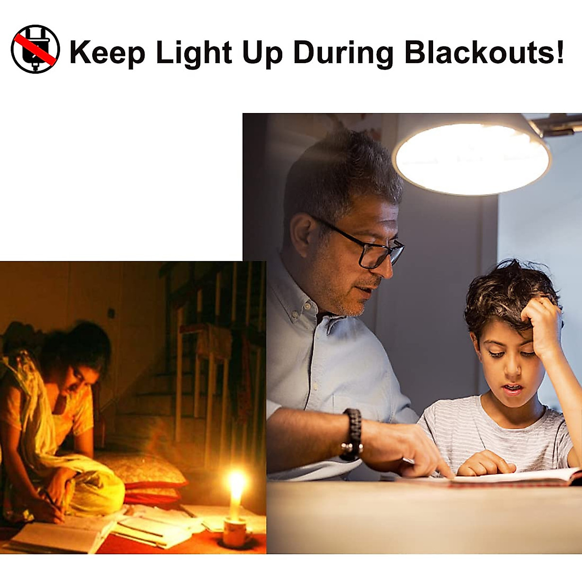 Furoching A19 Rechargeable Emergency LED Bulb, 9W 60W Equivalent Battery Backup Emergency Light with Switch Hook, E26 6000K for Home Power Outage Outdoor Activity Camping Hurricane,4-Pack