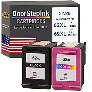 DoorStepInk Remanufactured in The USA Ink Cartridge Replacements for HP 62XL 62 XL 1 Black C2P05 1 Color C2P07 for HP Envy 5540 5541 5542 5646 7640 800 OfficeJet 200 250 5740 8045 5745