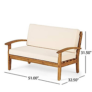 Christopher Knight Home Peyton Outdoor Acacia Wood Loveseat and Coffee Table Set with Water Resistant Cushions, Teak Finish / Beige