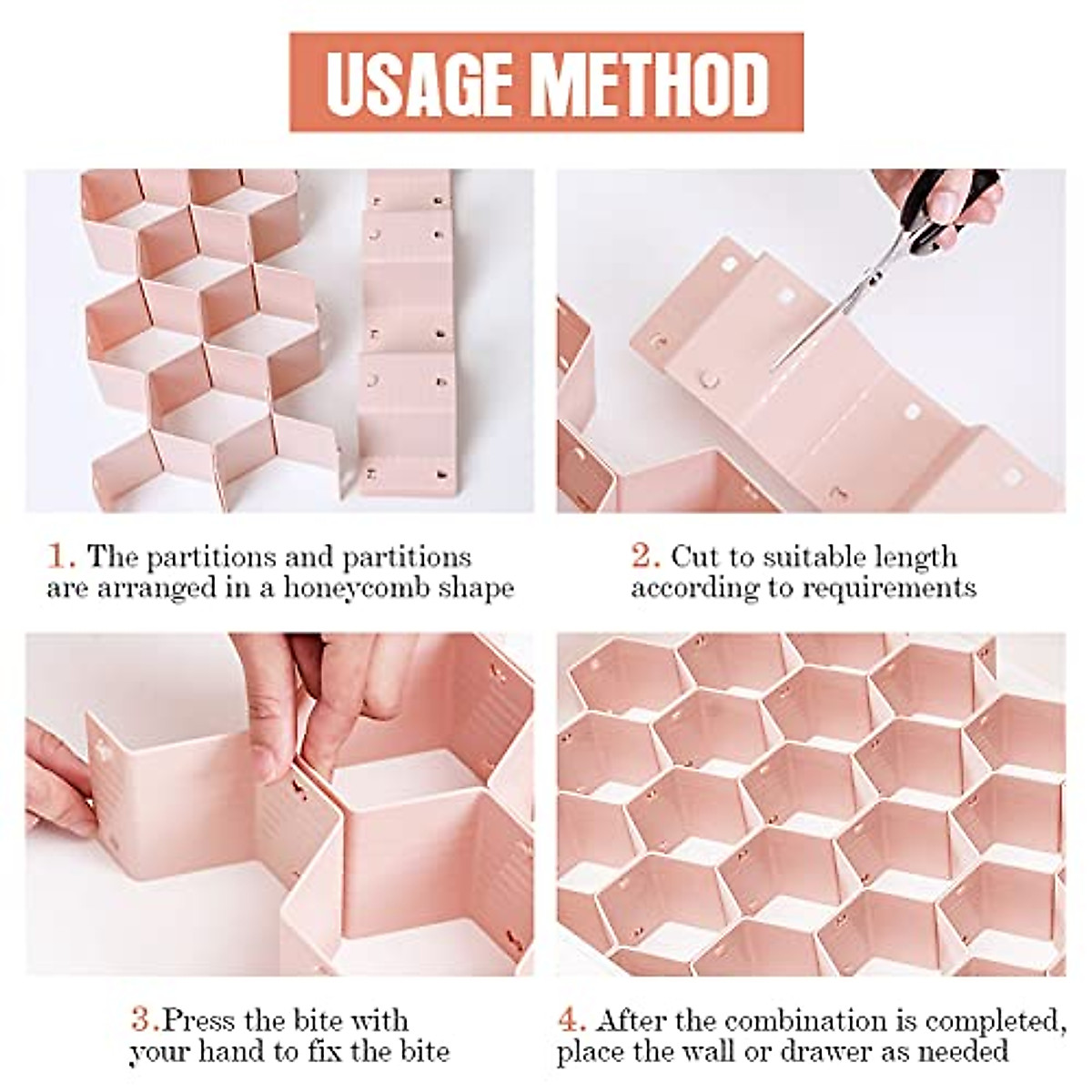 Airsky 16Pieces Honeycomb Separator Adjustable Drawer Organizer- DIY Honeycomb Drawer Organizer Divider Underwear Organizer Sock Organizer for Underwear, Belts, Ties, Makeup (Pink)
