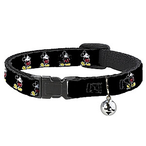 Buckle-Down Breakaway Cat Collar - Classic Mickey Mouse Pose Black - 1/2" Wide - Fits 8-12" Neck - Medium