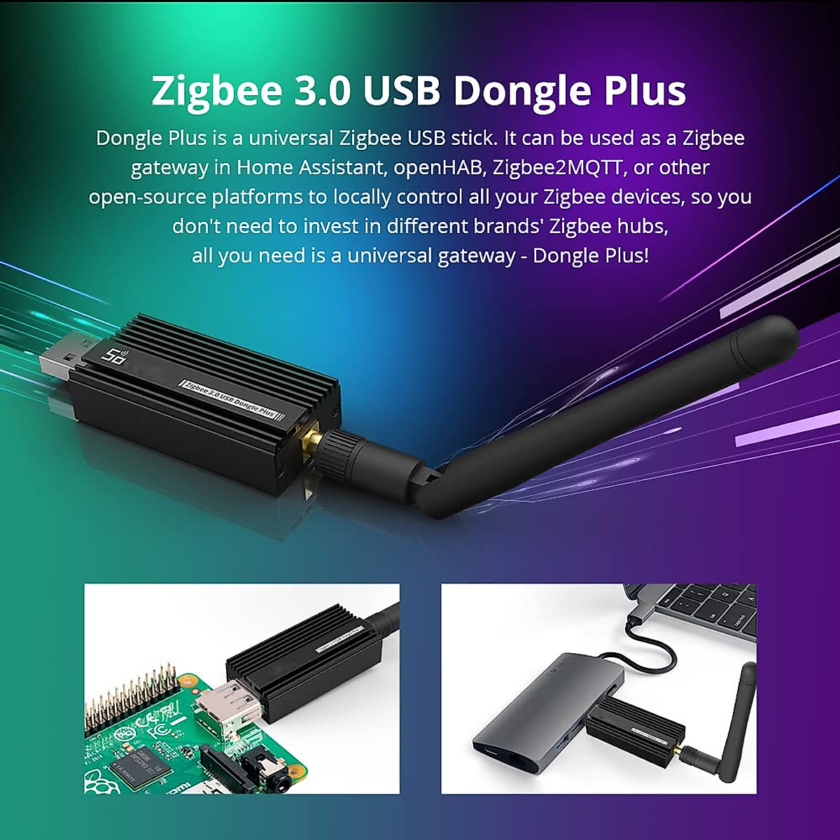Smilewolf Zigbee 3.0 USB Dongle Plus Gateway，Wireless Zigbee 3.0 USB Adapter,Universal Zigbee Gateway Adapter with Antenna,for Home Assistant,Open HAB,etc (ZBDongle-E)
