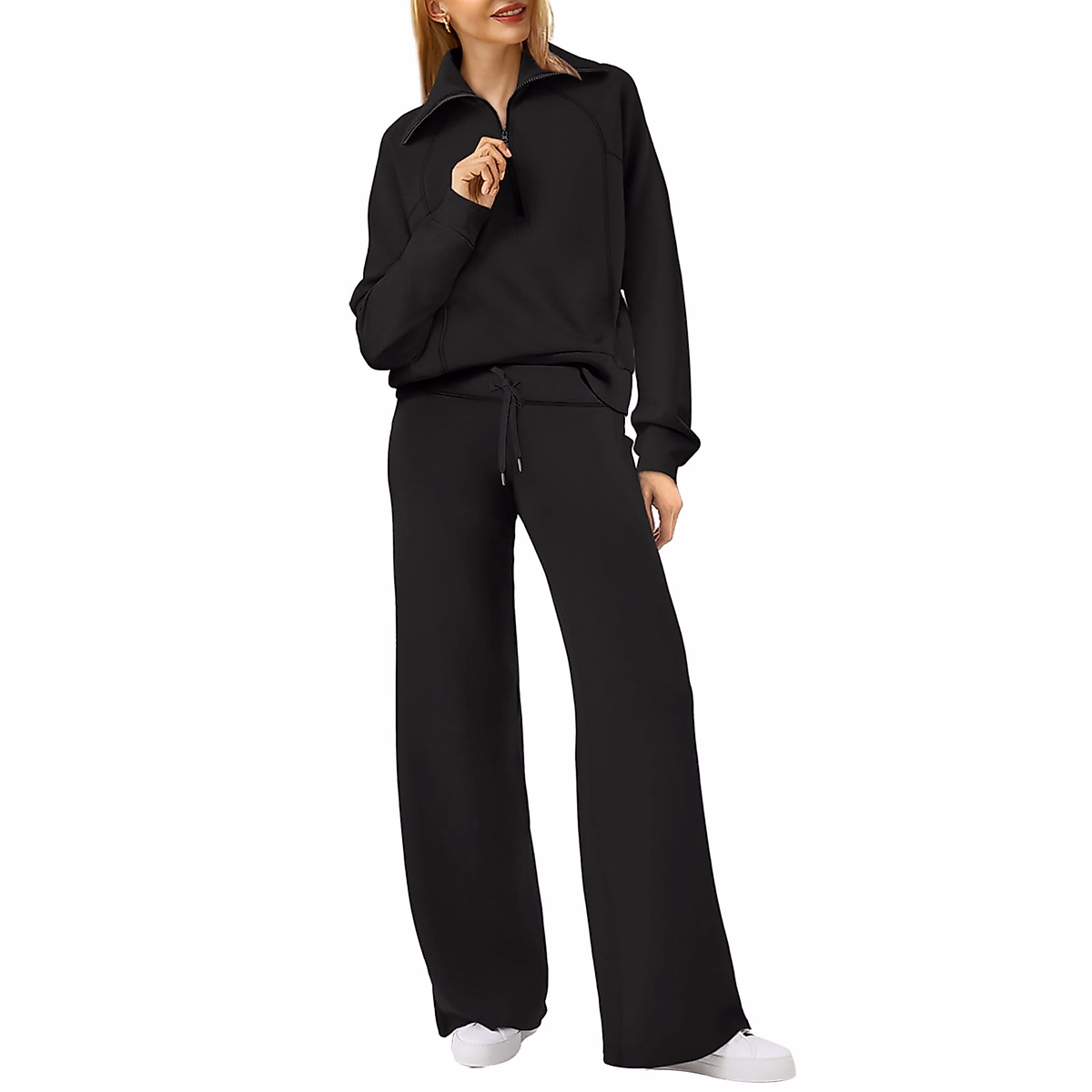 XIEERDUO Loungewear Set Women Fall Fashion 2024 Sweatsuit Set 2 Piece Outfits Black M