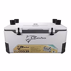 COHO 165QT Ice Chest Hard Cooler, Heavy Duty, High Performance Insulated Cooler with Fish Ruler, Removable Threaded Cup Holders, Magnetic Disc, Tie Down Loop, Easy Access Hatch