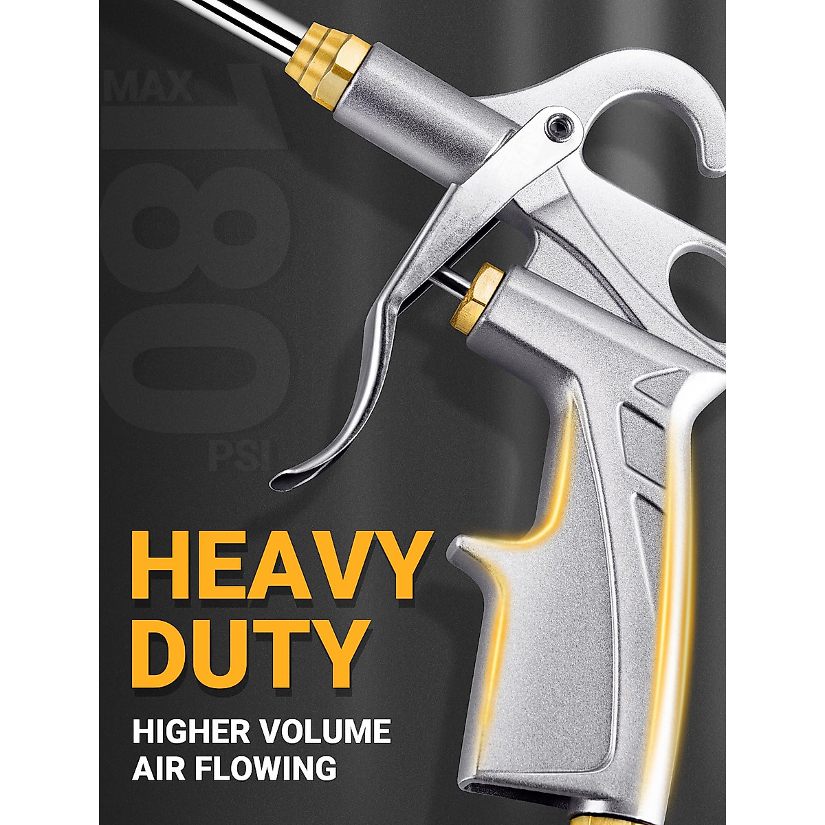 Heavy Duty Air Blow Gun Air Nozzle Blow Gun, Air Blower for Compressor with Bigger Pipe & Extended Nozzle, Pneumatic Air Compressor Accessories Tool for Car Detailing/Industrial Household Cleaning