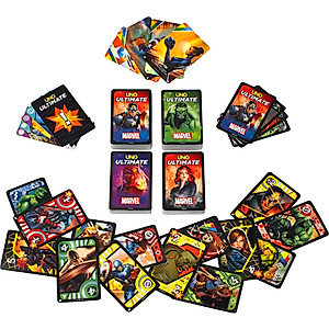 Mattel Games UNO Ultimate Marvel Card Game with 4 Character Decks, 4 Collectible Foil Cards & Special Rules, 2-4 Players, 2nd Edition