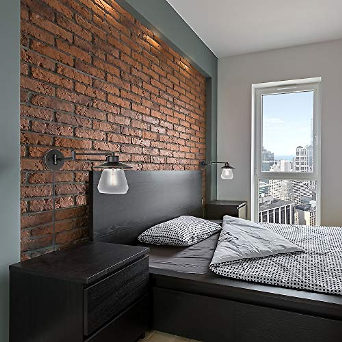 Globe Electric 51543 Nate 1-Light Plug-in or Hardwire Swing Arm Wall Sconce, Oil Rubbed Bronze, Clear Glass Shade, 6ft Black Fabric Covered Cord, Inline On/Off Rocker Switch