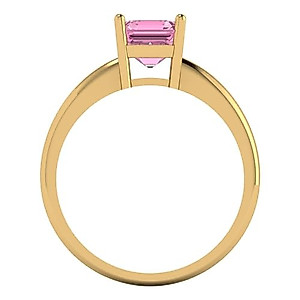 Clara Pucci 1.0 ct Asscher Cut Solitaire Pink Simulated Diamond Engagement Bridal Promise Anniversary Ring 18K Yellow Gold Size 9.5